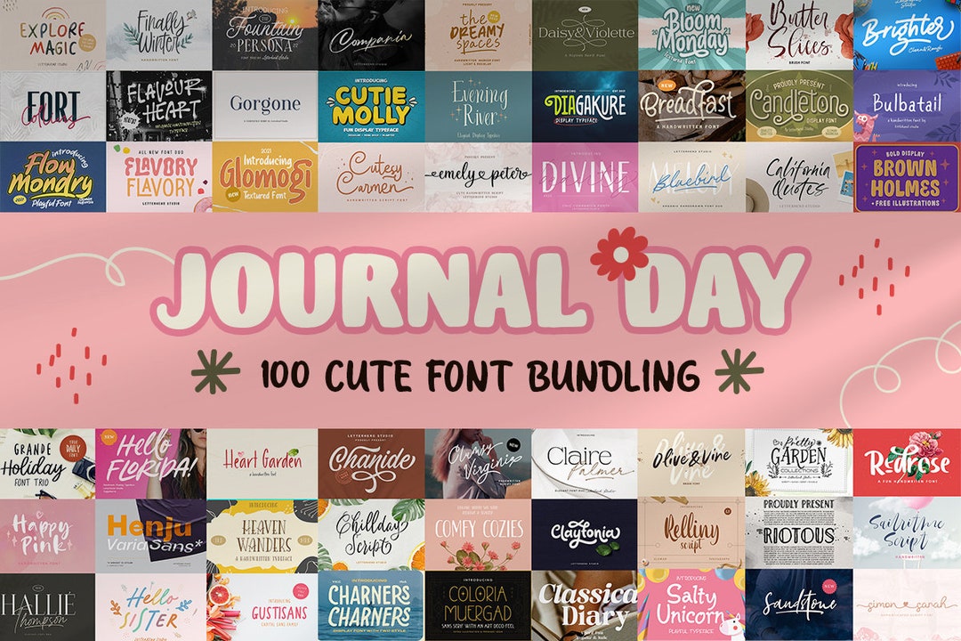 Journal Day Font Bundling - 100 FONTS, Cartoon Retro, Journaling ...