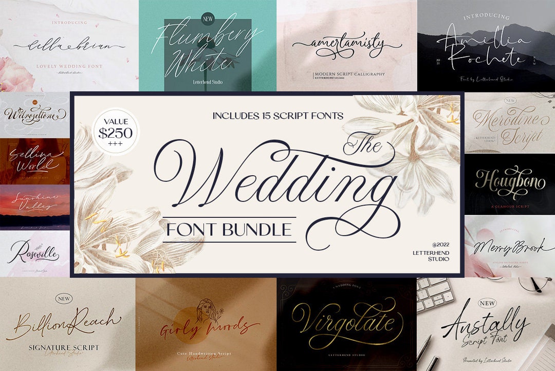 Wedding Font Bundle: 15 Script Fonts, Modern Calligraphy - Etsy