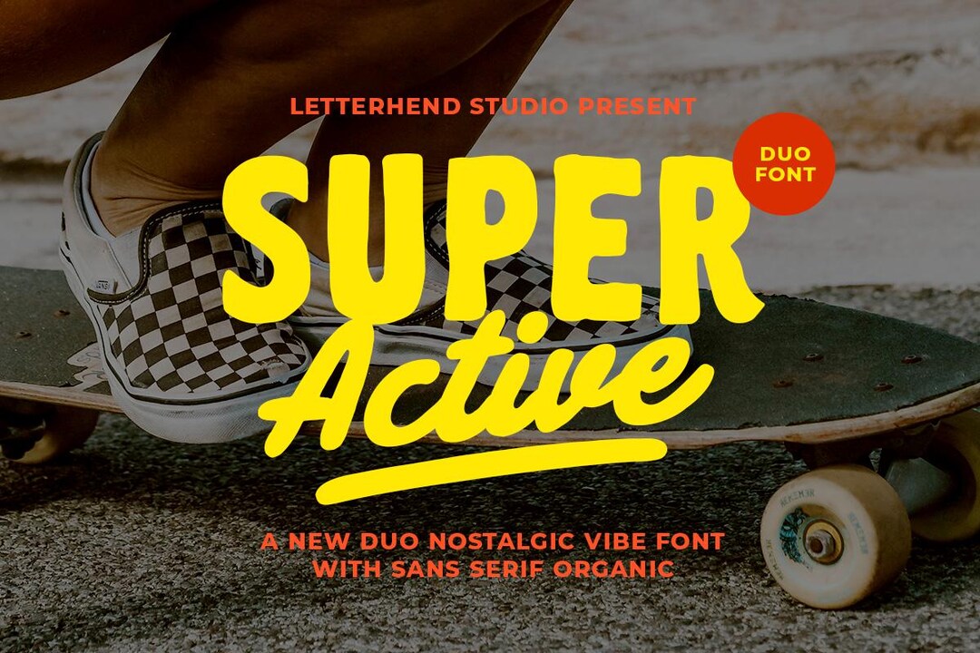 Super Active Font Duo, Retro Bold Script & Sans Serif (digital Download ...
