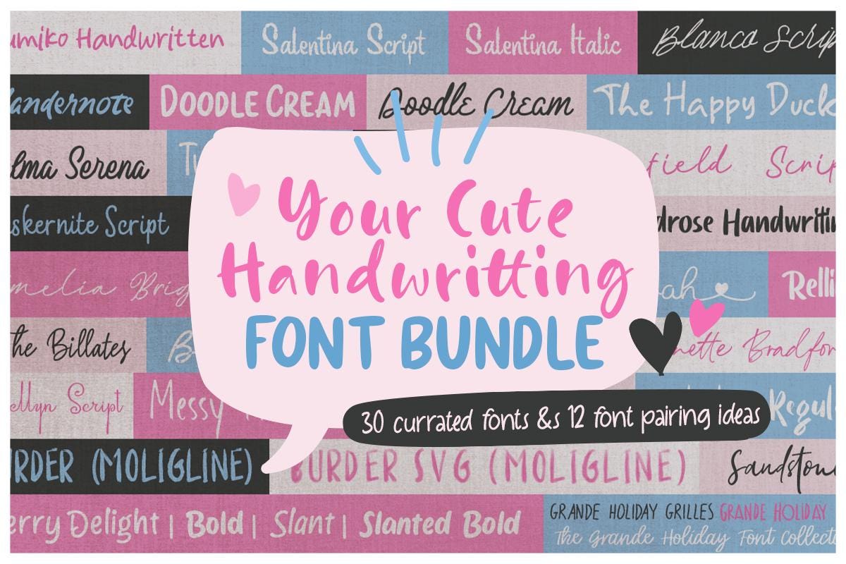 30 Cute Handwriting Font Bundle + Font Pairings, Playful Modern Fonts ...