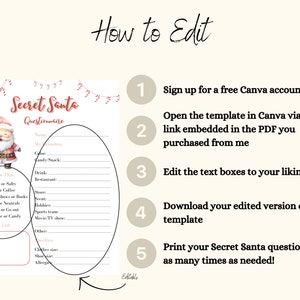 Printable Secret Santa Questionnaire Editable Gift Exchange - Etsy