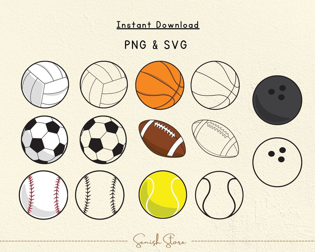 Sports Balls Svg & Png | Basketball, Football, Volleyball, Soccer Ball ...