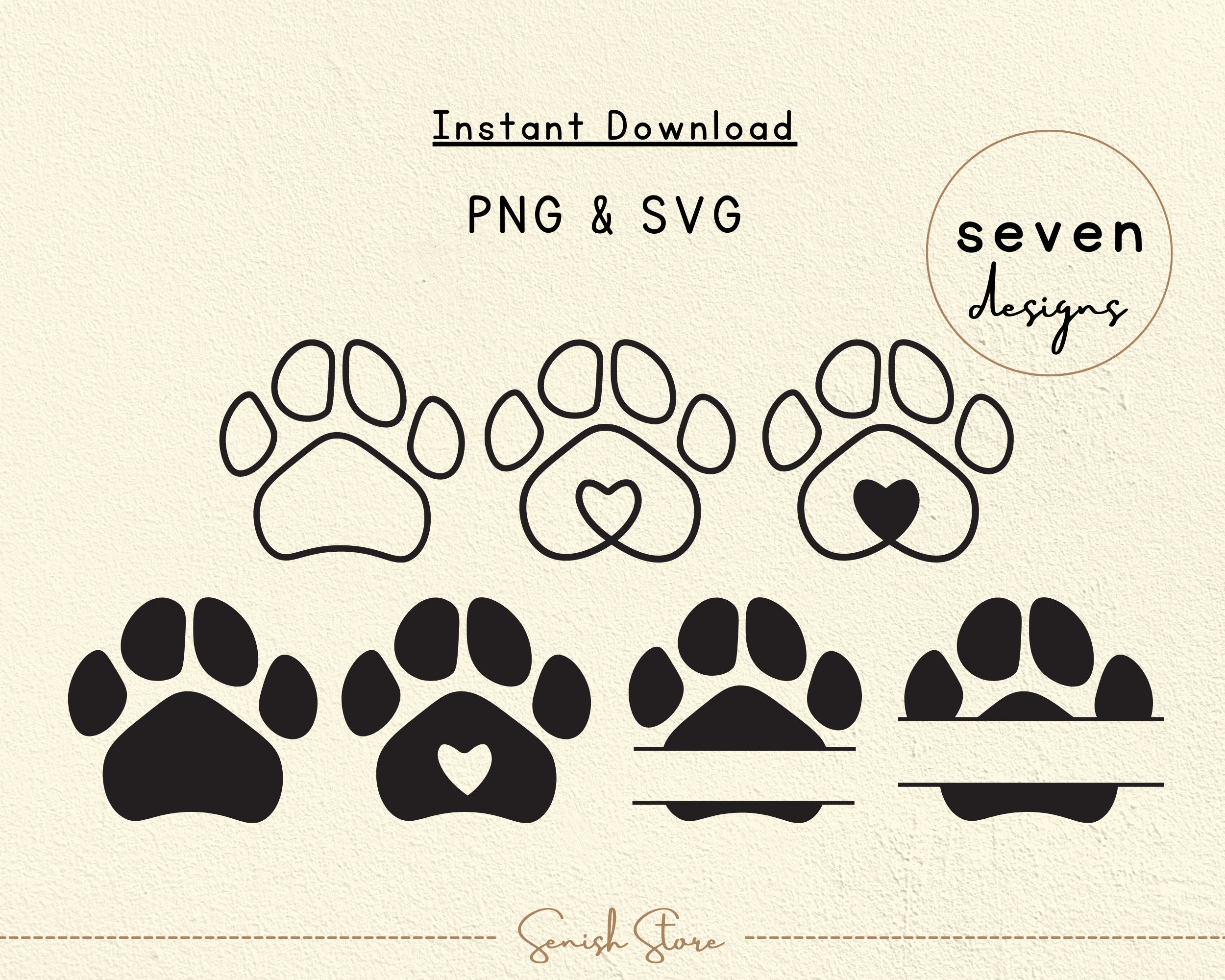 7 Dog Paw Designs Svg & Png | Dogs Name Split Svg | Heart Paw Claw ...