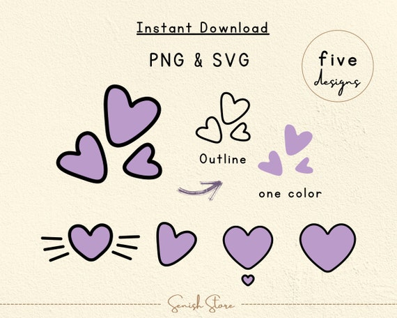 5 Heart Design Svg & Png Doodle Heart Simple Minimal Heats | Etsy