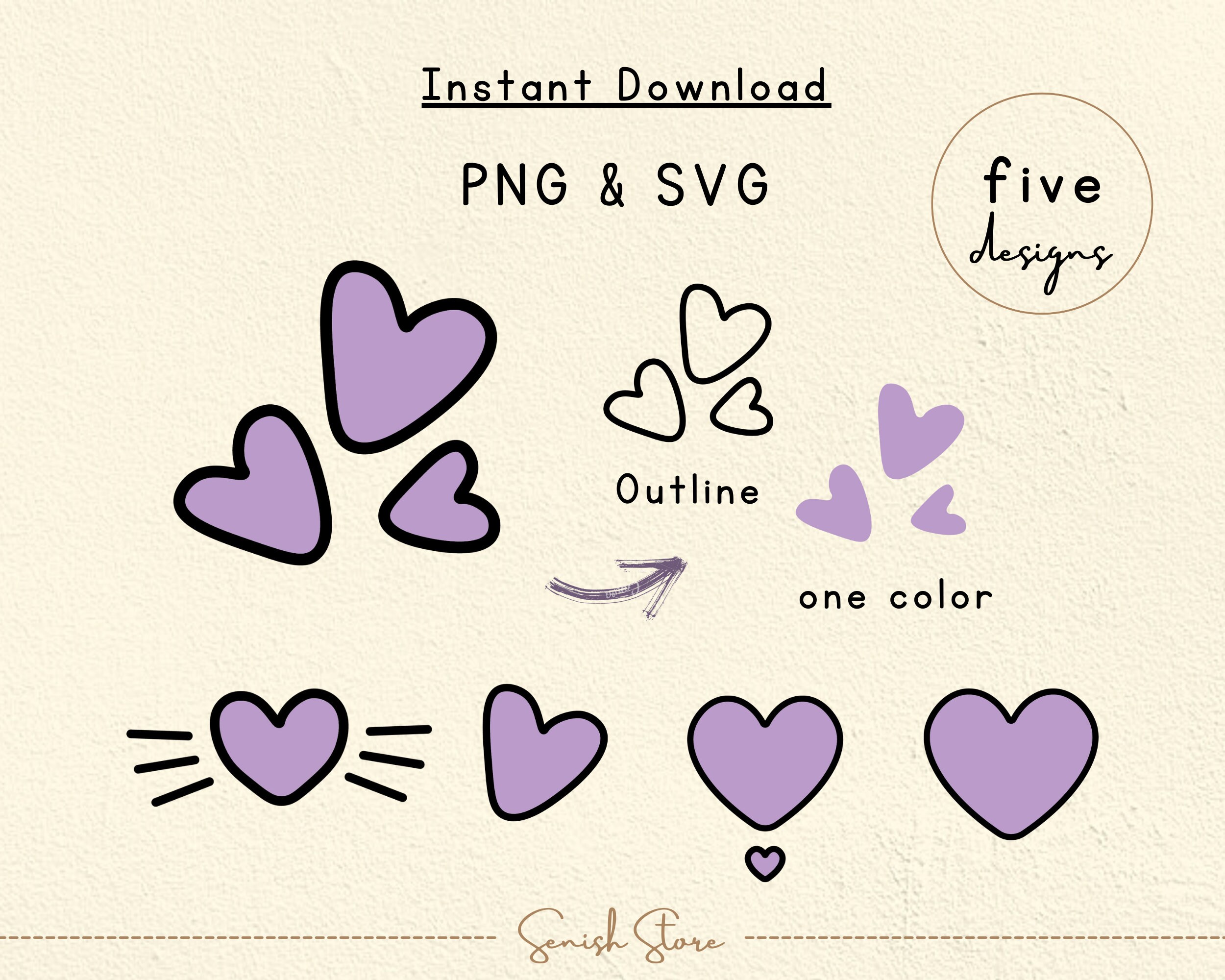 5 Heart Design Svg & Png | Doodle Heart | Simple Minimal Heats ...