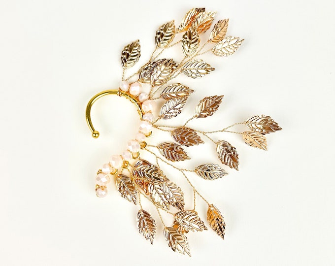 Gold Leaf Ear Wrap, Hand-laced Gold Ear Cuff, Delicate Floral Ear Cuff ...