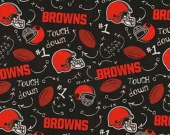 NFL CLEVELAND BROWNS Vintage Retro Print Football 100% Cotton Fabric ...