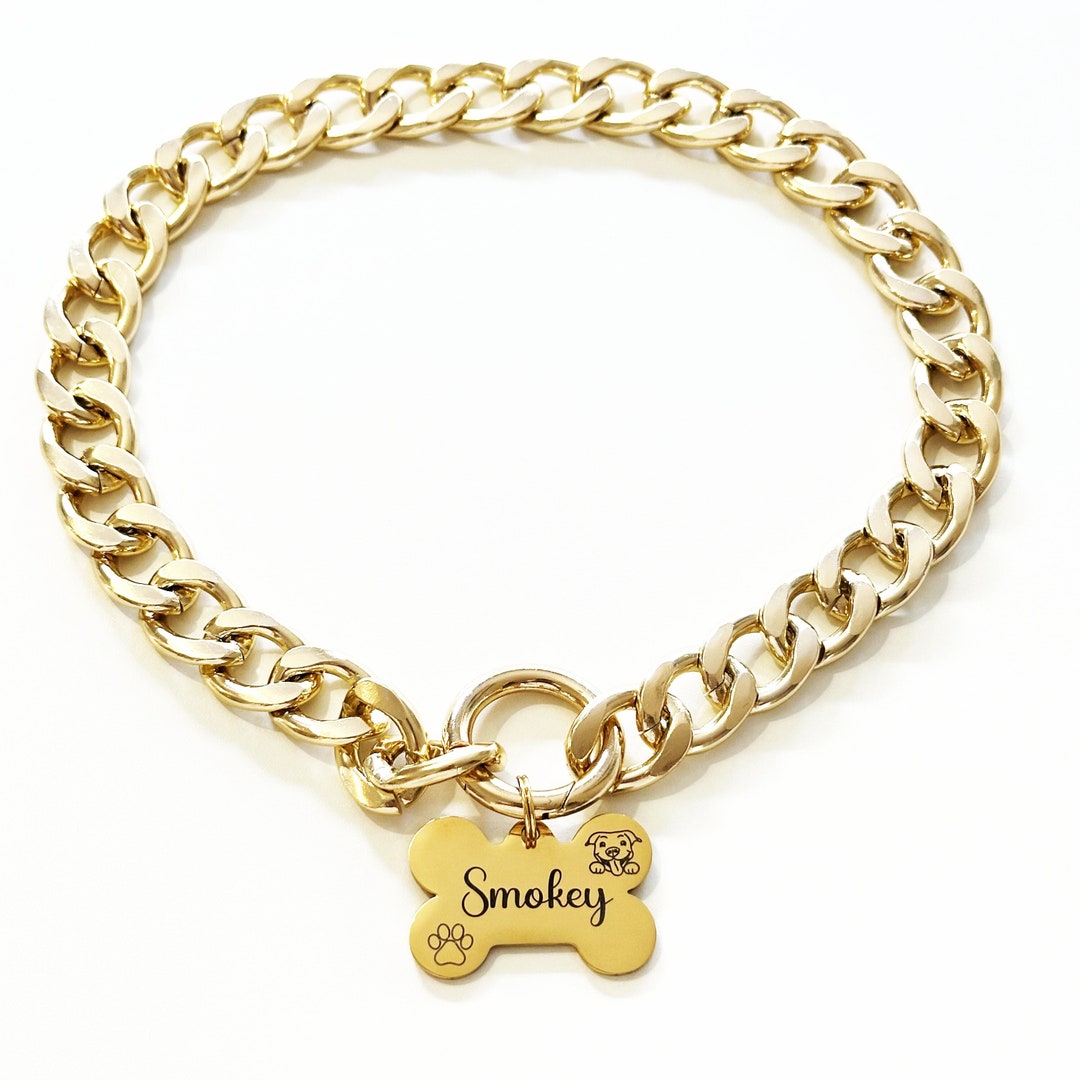 Personalized Dog Cuban Chain Necklace, Lightweight Chain Link Dog ...