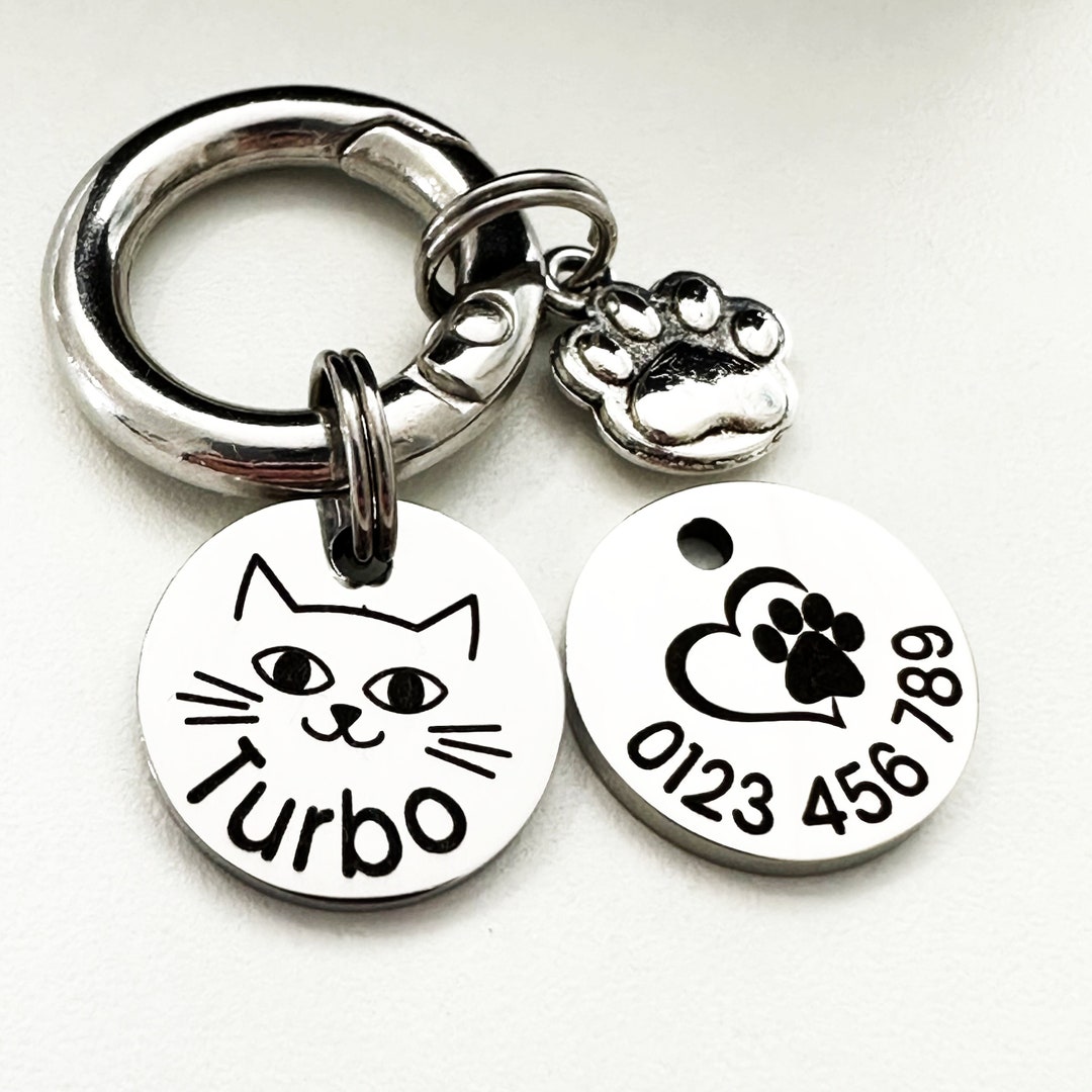 Tiny Cat Tag Engraved in Stainless Steel 15mm/kitten Name Tag/cat Name ...