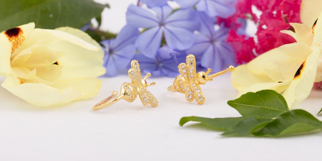 Bee Ear Cuff 18k Gold Fill in Sterling Silver/bee Earrings Silver/bee ...