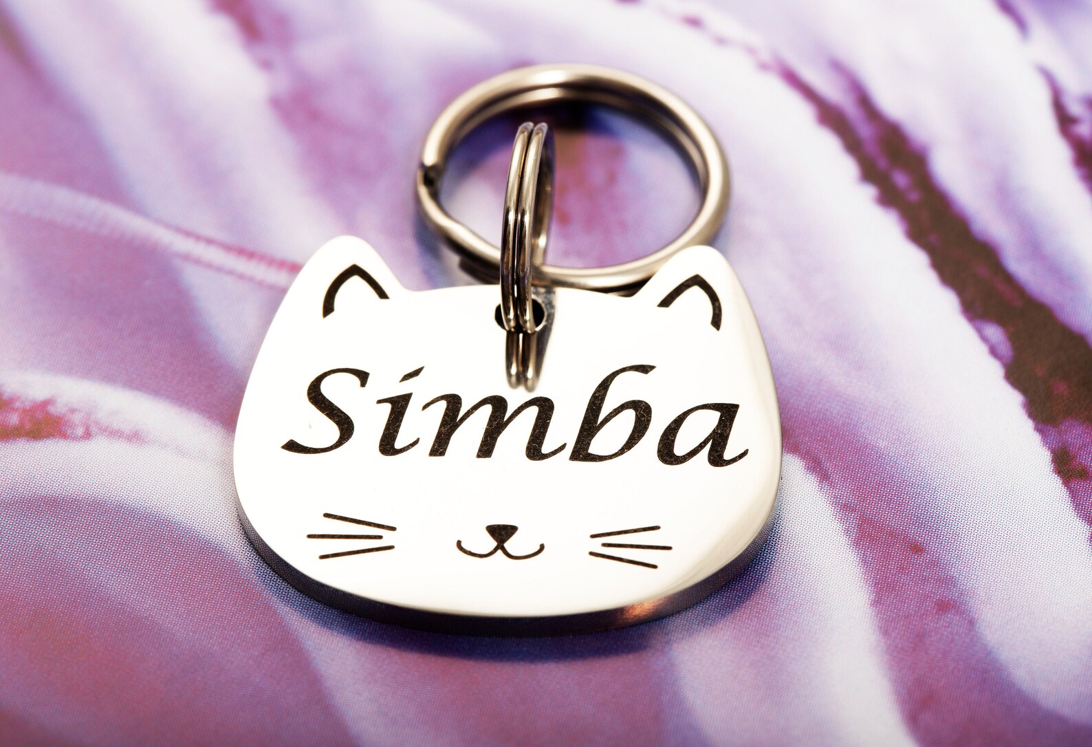 Engraved Cat ID Tags in Stainless Steel/cat Face Shaped Cat Name Tag ...