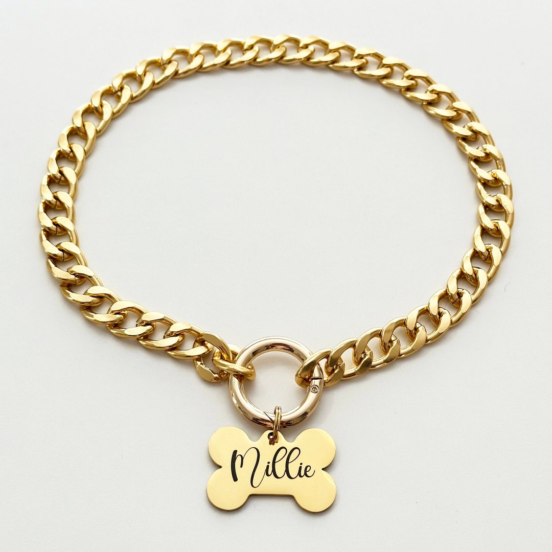 Lightweight Cuban Link Dog Necklace for Dog, Chain Dog Collar Gold ...