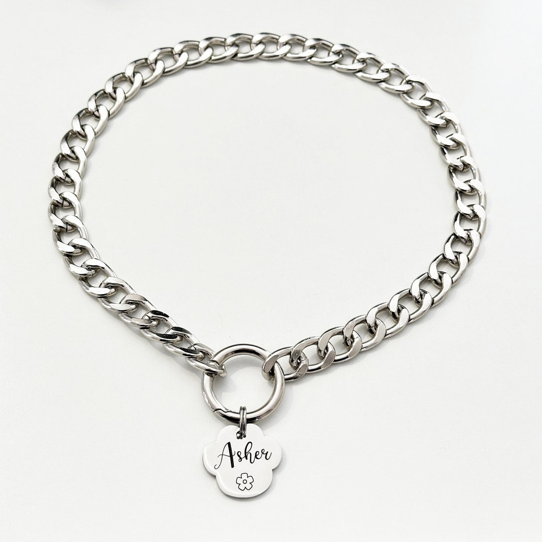 Cute Dog Chain Collar With Dog Name Tag, Lightweight Cuban Chain Link ...