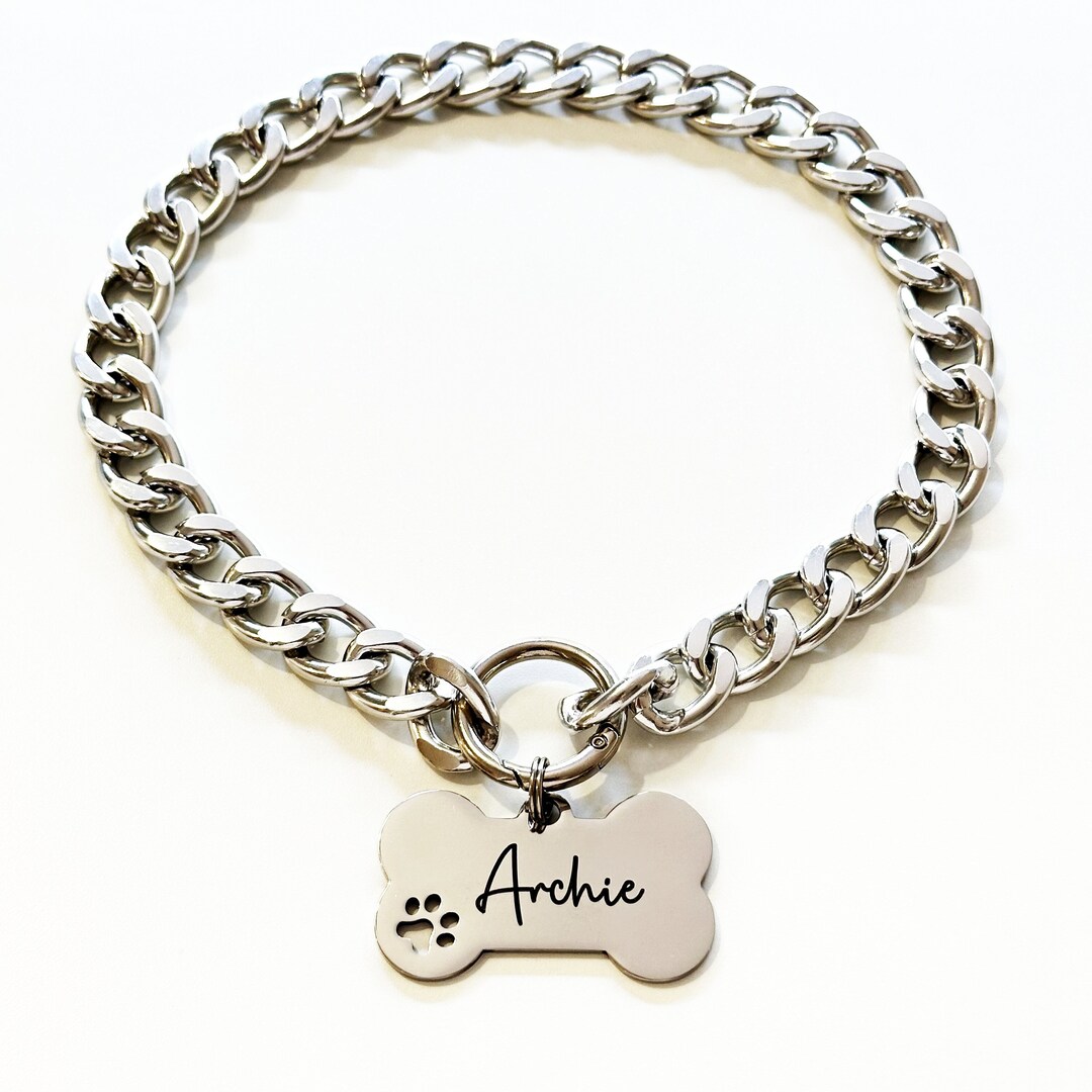 Chain Dog Collar Lightweight, Personalized Dog Necklace Silver, Cuban ...