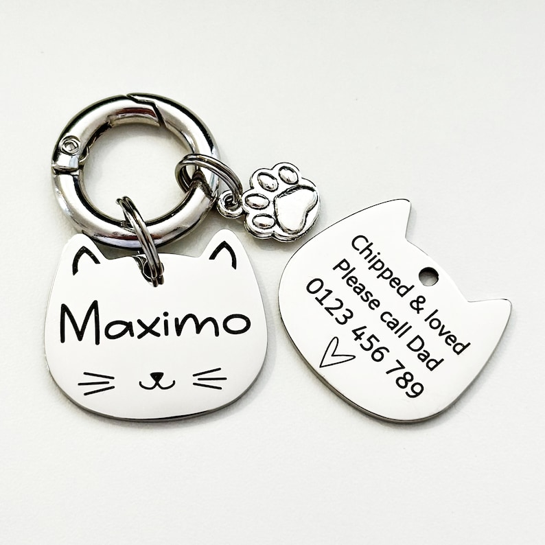 Engraved Cat Face Name Tag in Stainless Steel /cute Cat Tags Australia ...