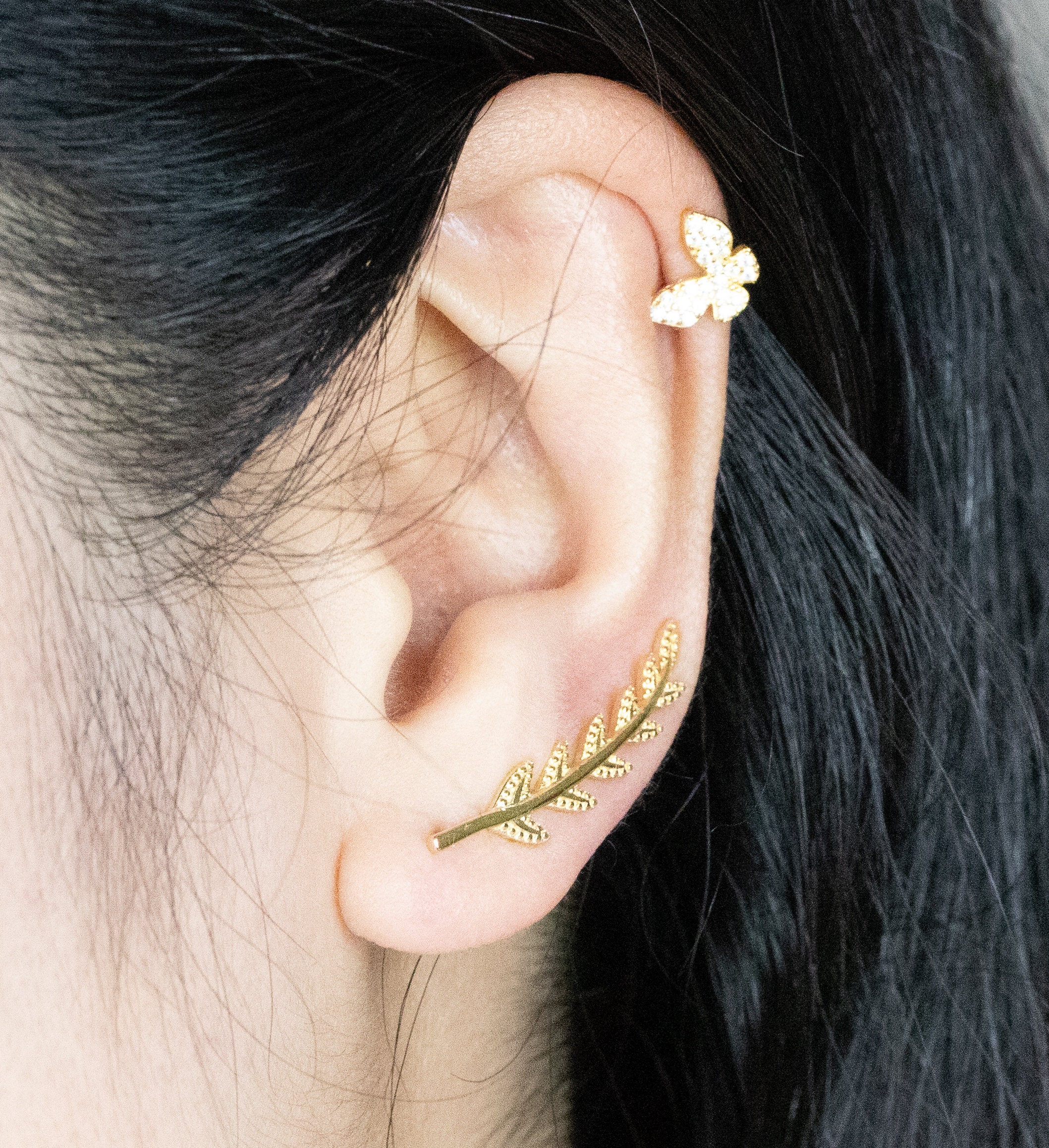 Ear Climber Earrings Sterling Silver , Leaf Ear Crawler Earrings Gold ...