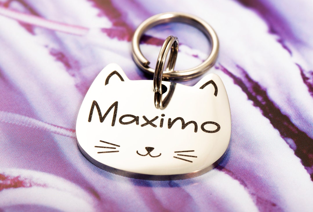 Engraved Cat Face Name Tag in Stainless Steel /cute Cat Tags - Etsy UK