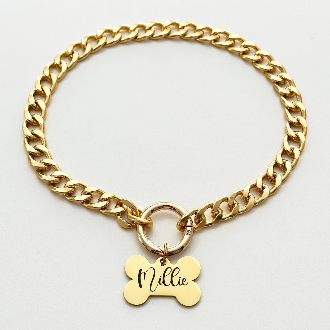 Lightweight Cuban Link Dog Necklace for Dog, Chain Dog Collar Gold ...