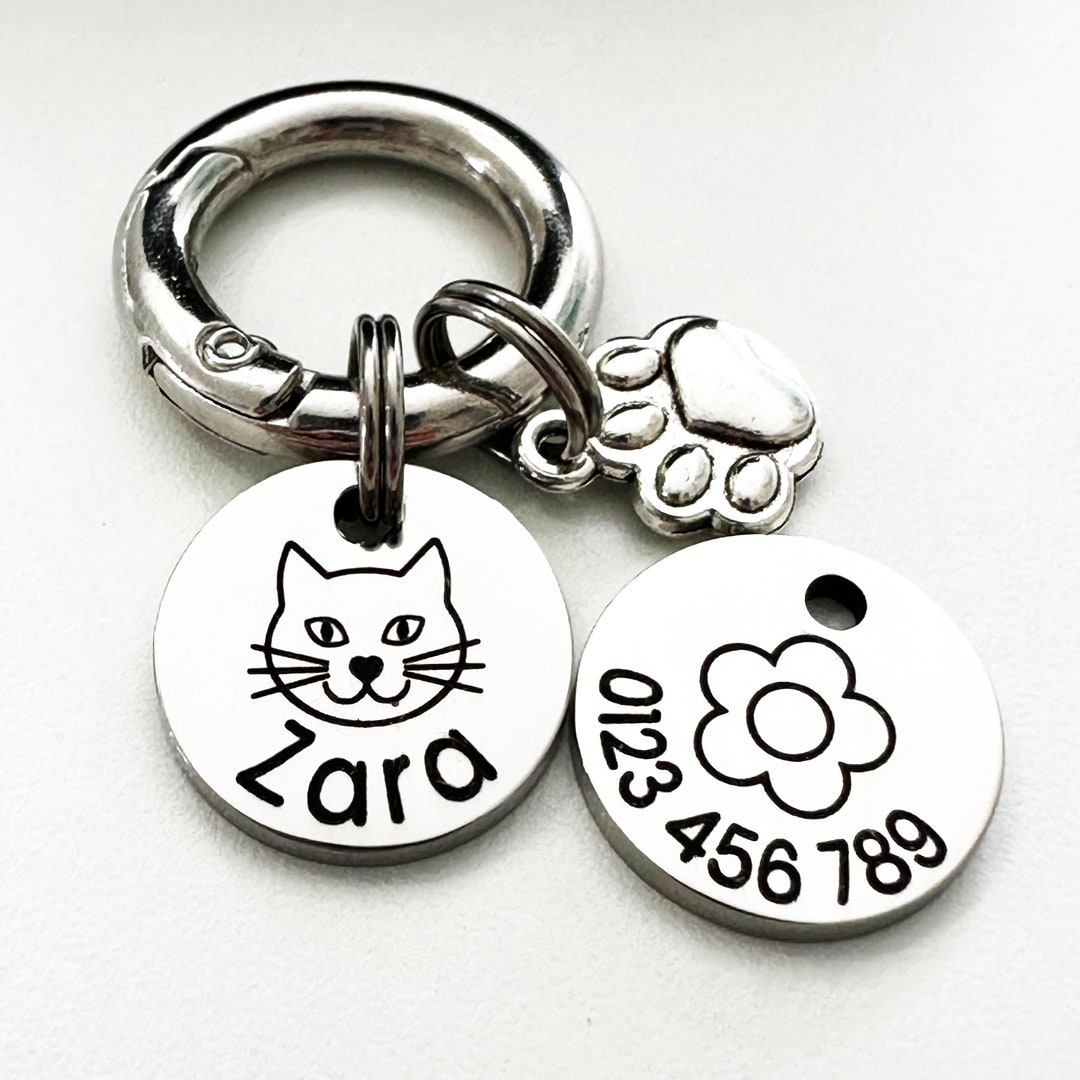 Engraved Cat Tag in Stainless Steel for Small Cat/tiny Cat Name Tag/id ...