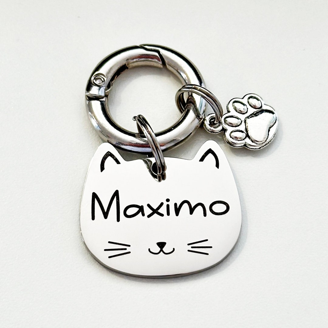 Engraved Cat Face Name Tag in Stainless Steel /cute Cat Tags Australia ...
