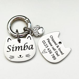 Engraved Cat ID Tags in Stainless Steel/cat Face Shaped Cat Name Tag ...