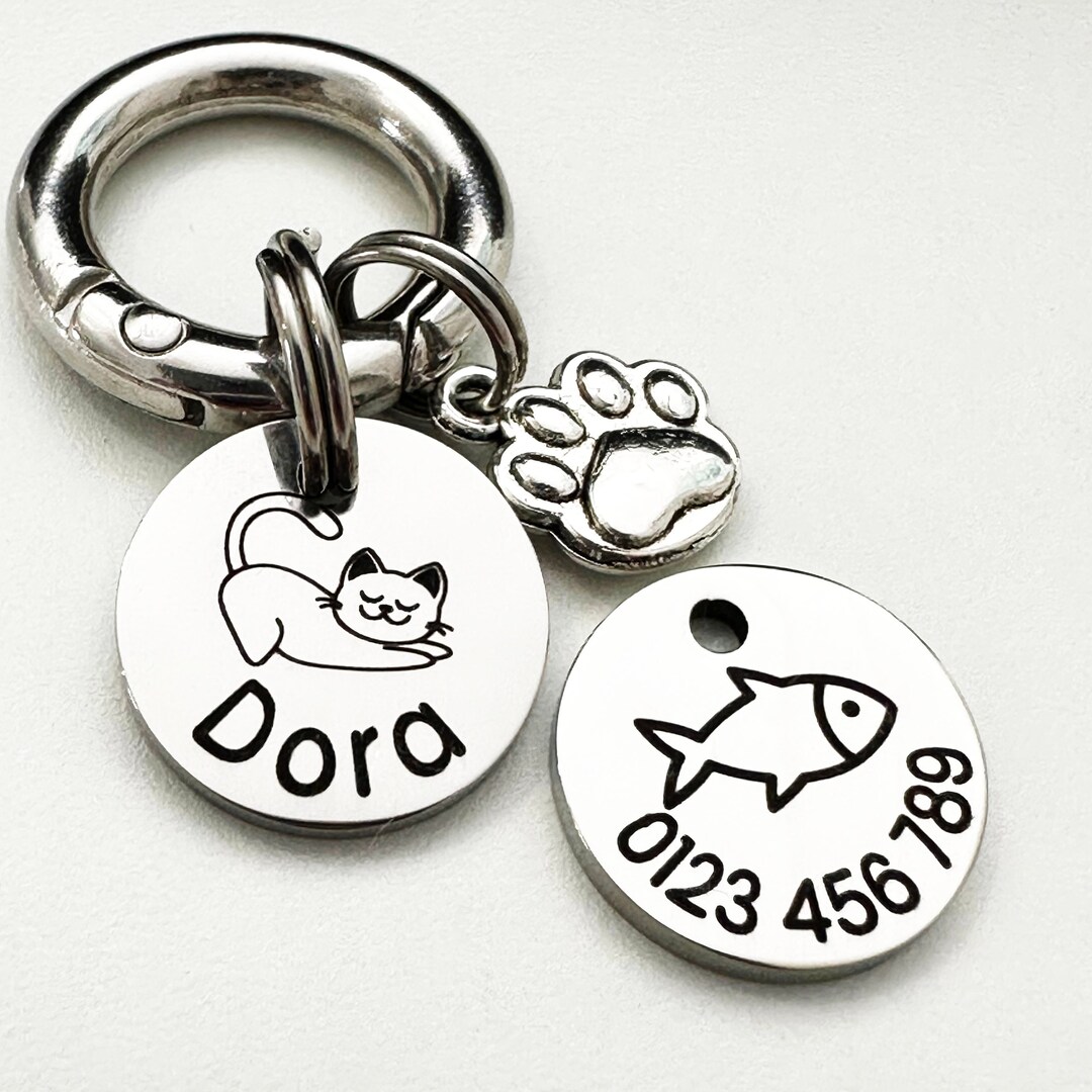 Tiny Cat Tag 15mm Engraved in Stainless Steel/personalized Cat Name Tag ...