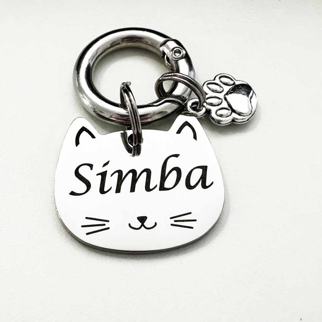 Engraved Cat ID Tags in Stainless Steel/cat Face Shaped Cat Name Tag ...