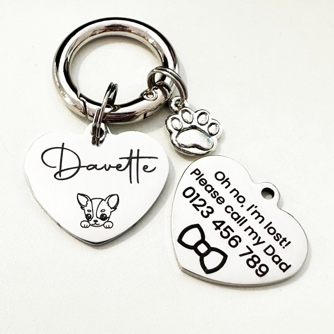 Custom Tiny Dog ID Tag Heart Shaped, Dog Tag for Small Dog, Cute Dog ...