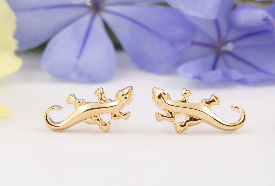 Dainty Lizard Earrings 18k Gold Fill in Sterling Silver/lizard Stud ...