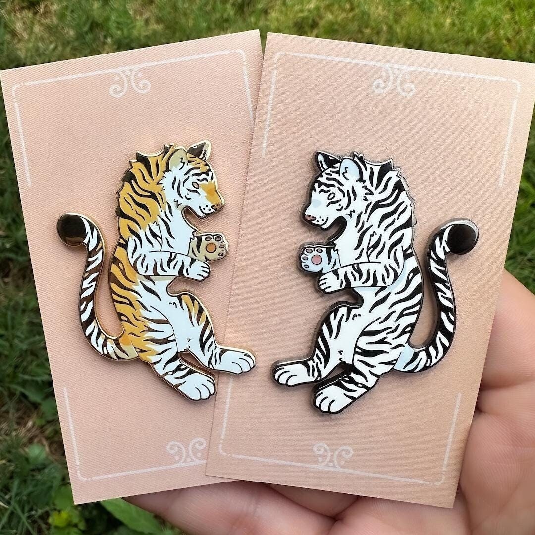 Cute Gold & White Tiger Pins | 2" Hard Enamel Pins | Tiger Lover Set - Etsy