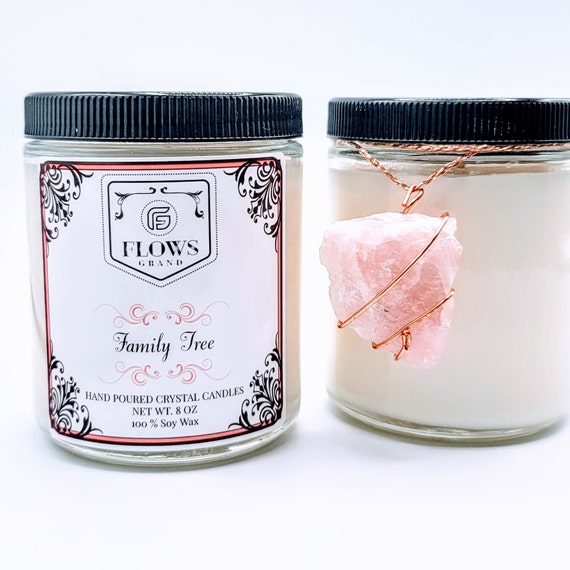 Family Tree Candle: Hand Poured Soy Wax Crystal Candle rose - Etsy
