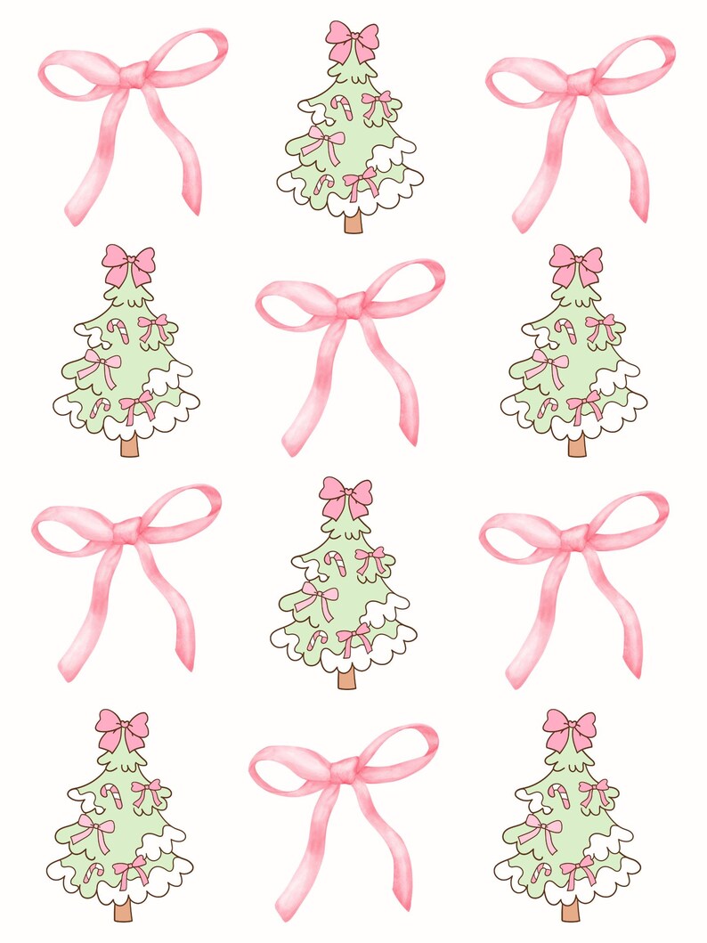 Girly Christmas Poster Digital Download | 18x24 Bows & Christmas Trees ...