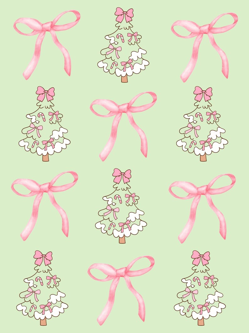 Girly Christmas Poster Digital Download | 18x24 Bows & Christmas Trees ...