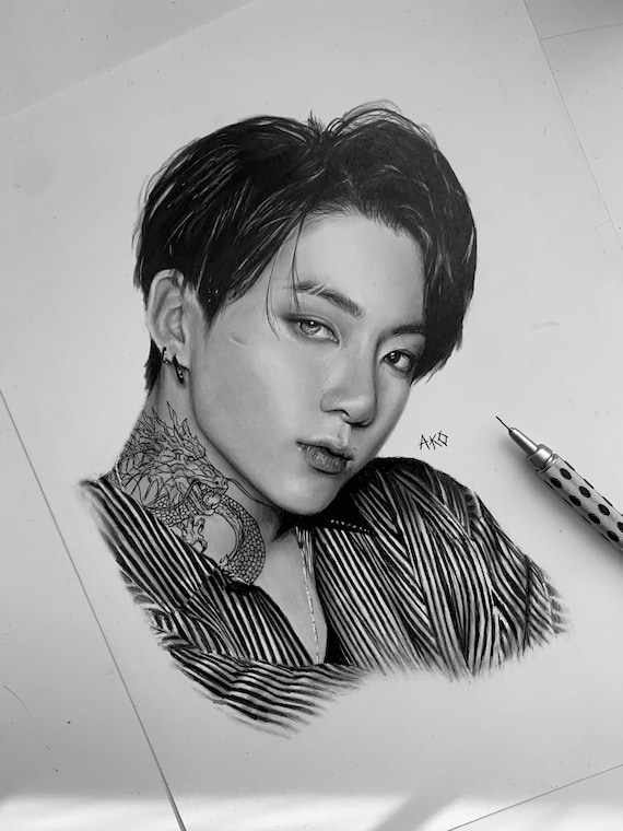 Bts Jungkook Bam Pencil Drawing Print From Original Fanart