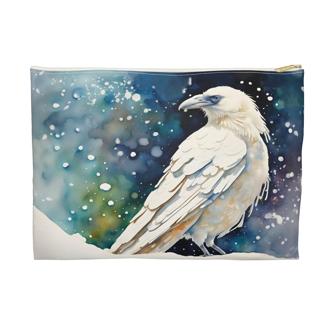 White Raven Flat Accessory Pouch: Ideal Gift for Raven Lovers ...