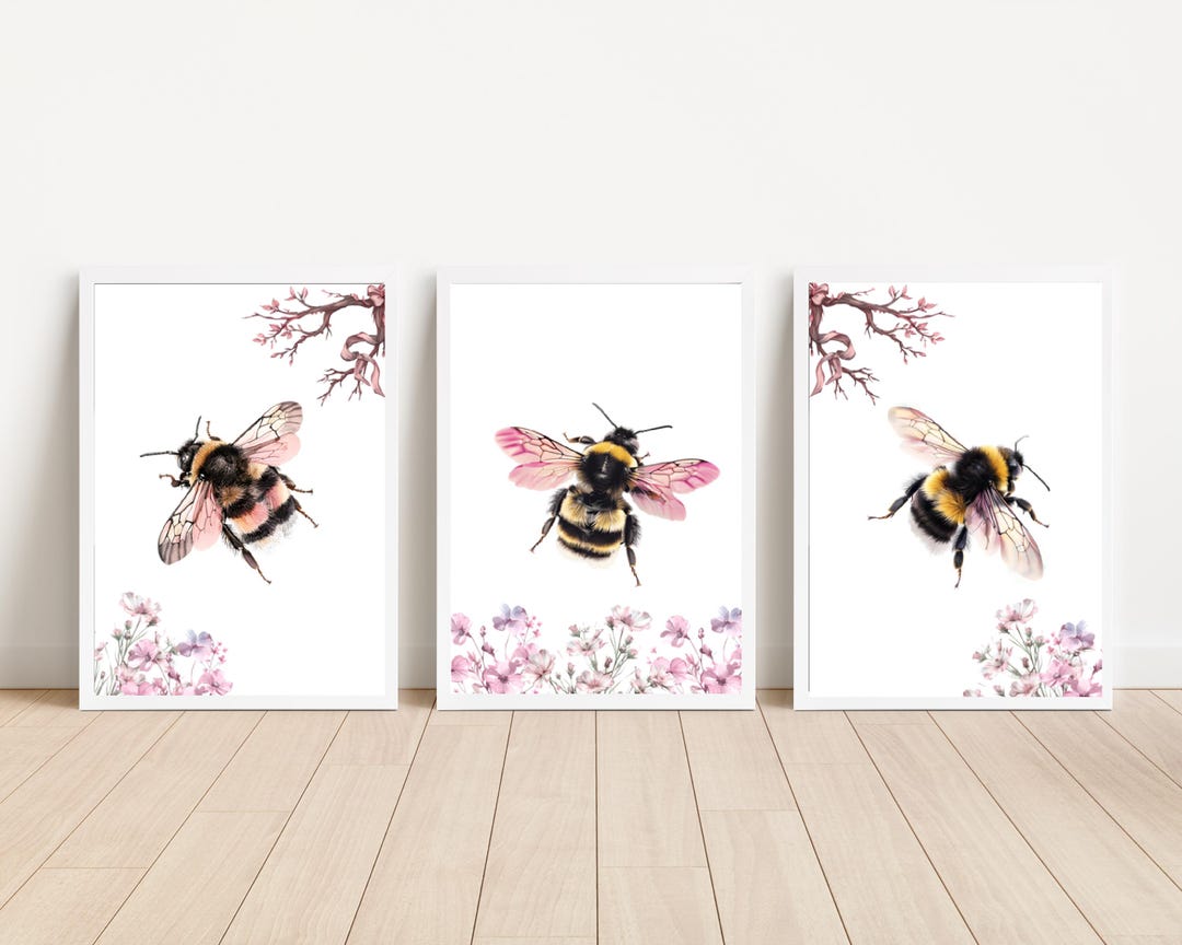 Set of 3 Bumblebee Prints, Bee Wall Art, Three Bee Prints, Custom Bee ...