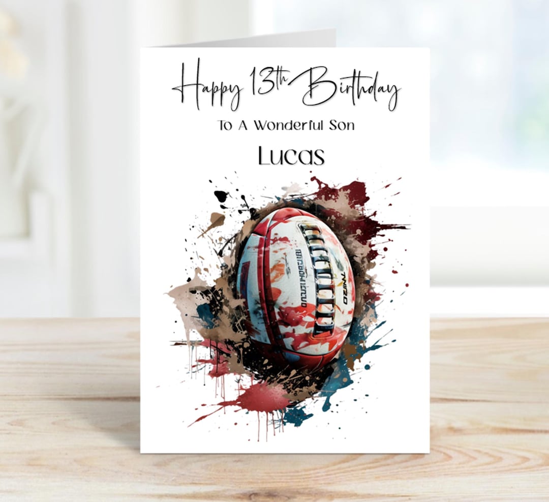Personalised Rugby Birthday Card, Card for Son, 13th Birthday Card for ...