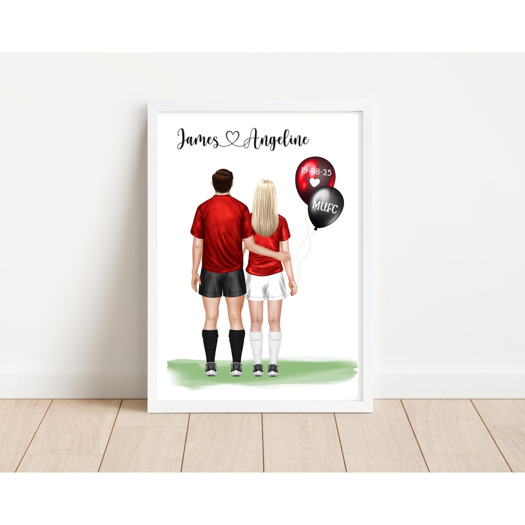 Personalised Couple Print, Football Fans Print, Valentines Day Gift ...