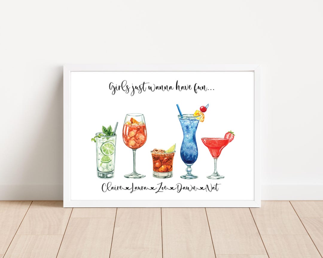 Personalised Cocktail Print, Gift for Friends, Friends Cocktails Print ...
