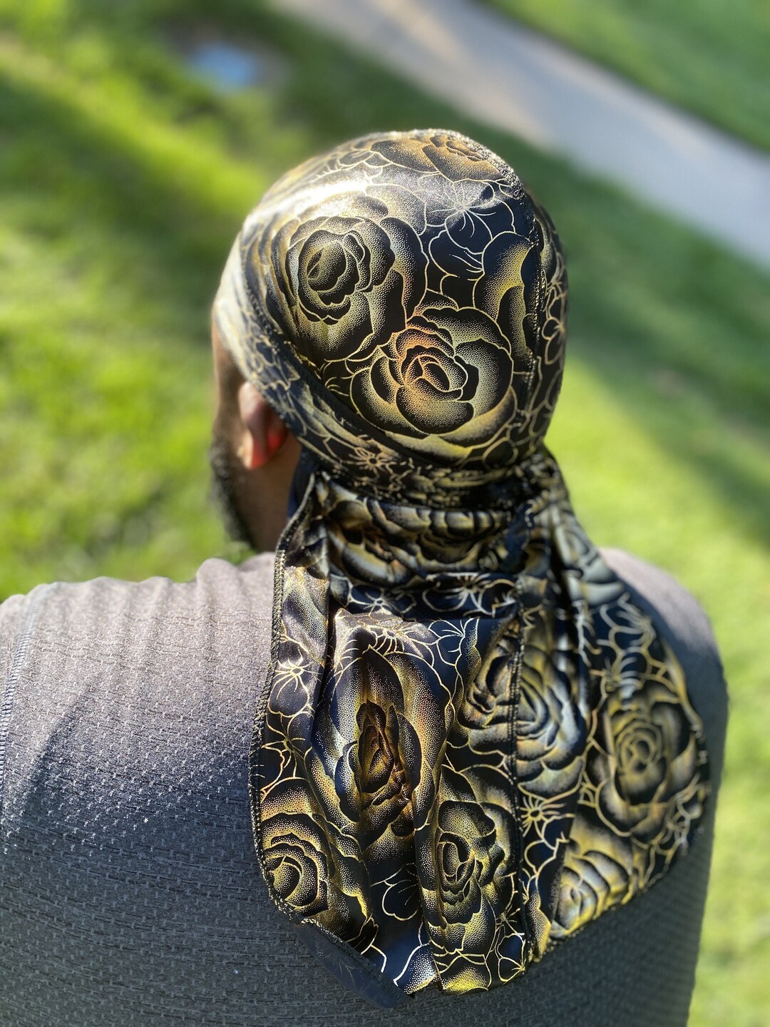 Black & Gold Rose Silky Durag - Etsy