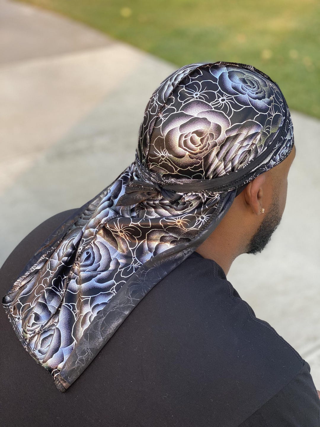 Black/silver Rose Silky Durag - Etsy