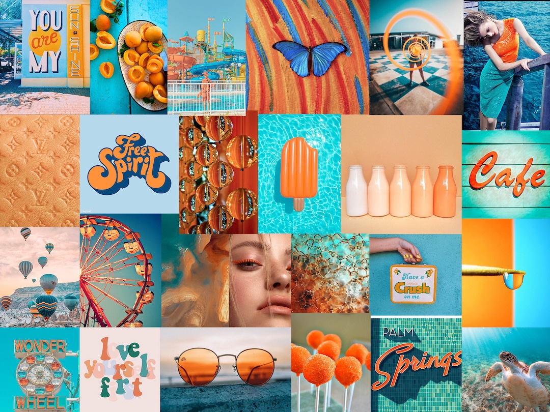 50pcs Beachy Peachy DIGITAL Tropical BLUE & ORANGE Collage Kit - Etsy