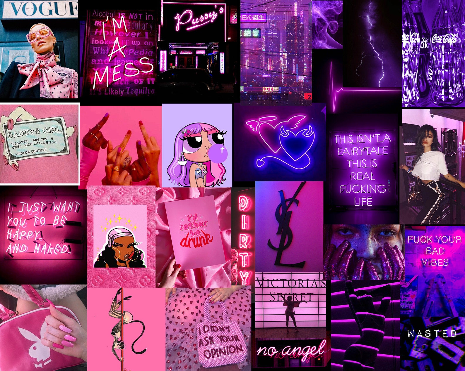 60pcs DIGITAL NO ANGEL Pink & Purple Collage Kit Dm for - Etsy