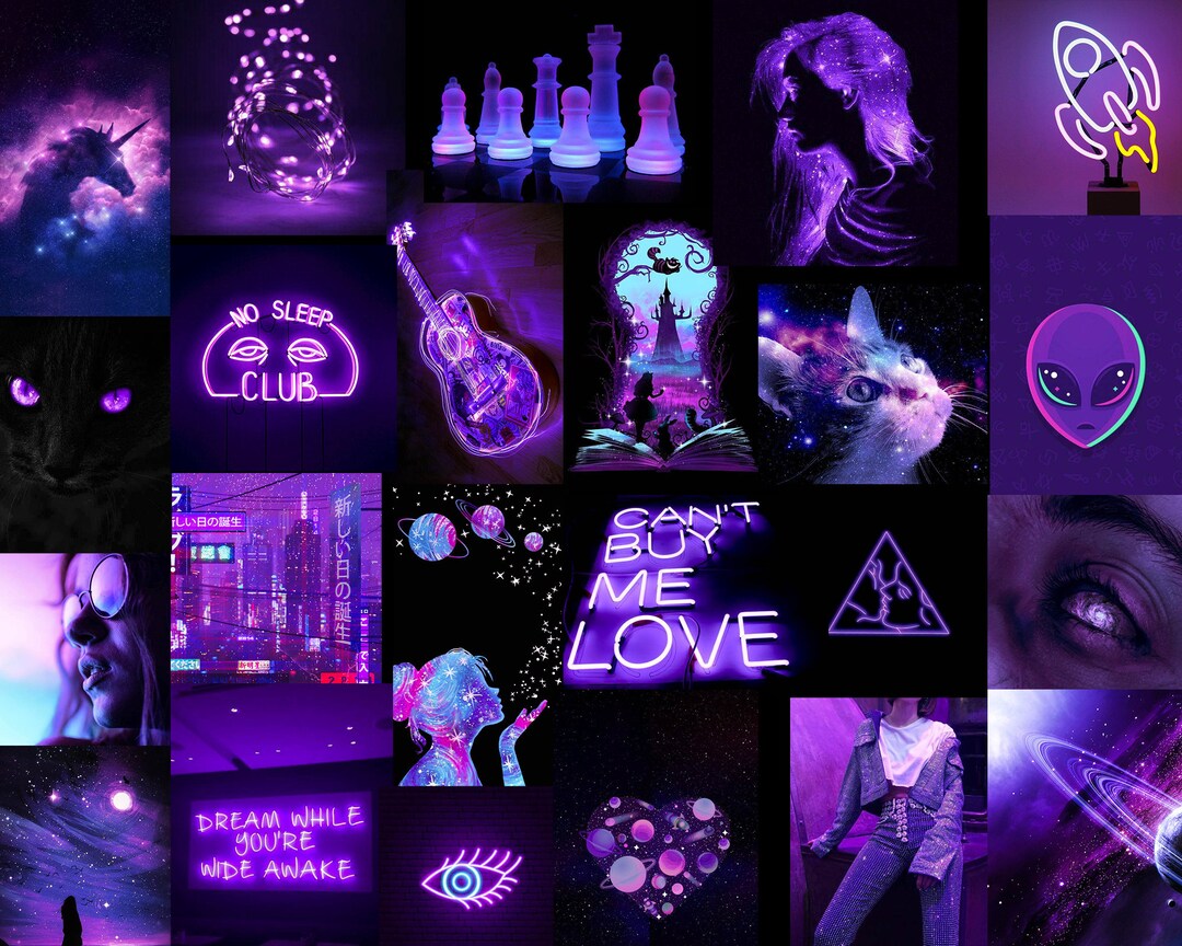 Galactic Neon DIGITAL Purple Collage Kit (51 Images) - Etsy