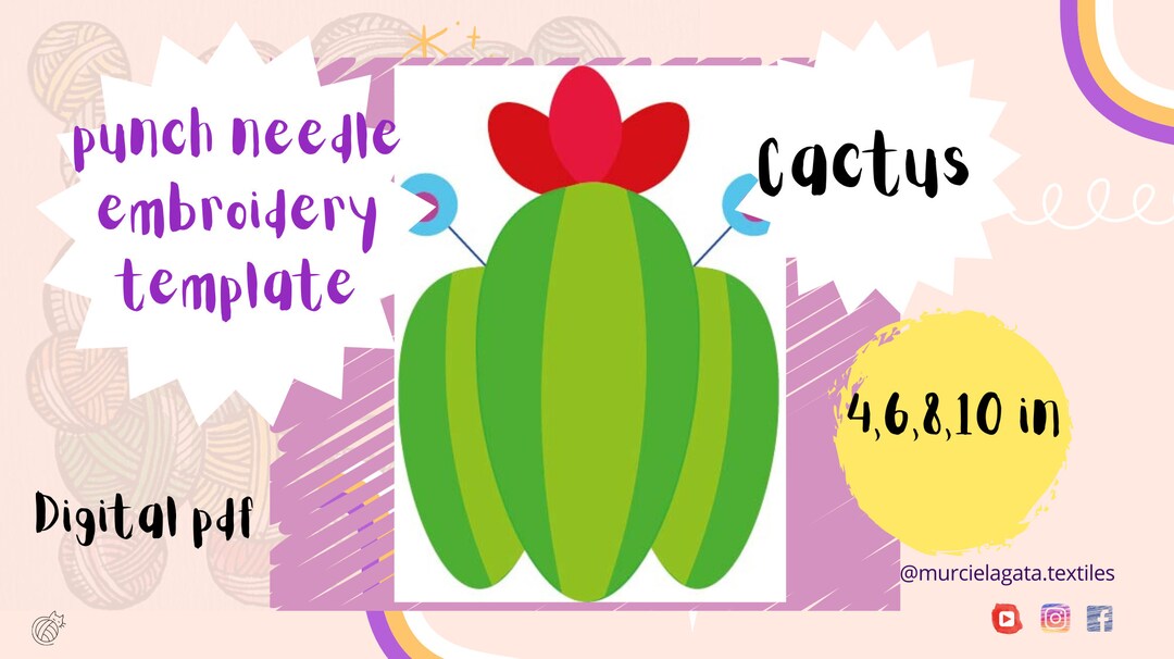 Cactus Punch Needle Template 4,6,8,10 Inch - Punch Needle Embroidery - Etsy