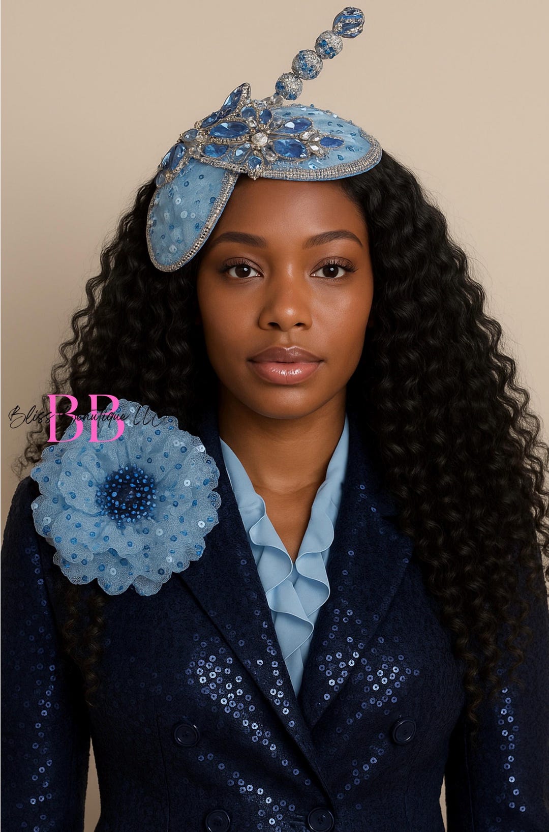Fascinator Hat Blue Beaded Sequin Fascinator & Brooch Set - Etsy