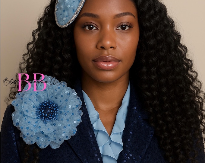 Fascinator Hat Blue Beaded Sequin Fascinator & Brooch Set - Etsy