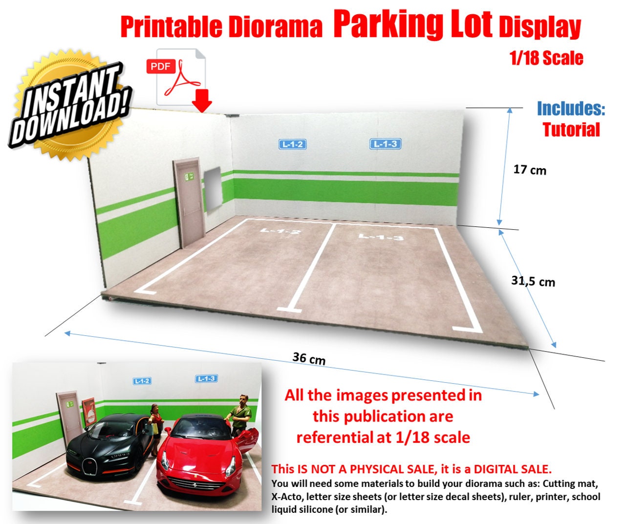 Instant Download Printable Parking Lot Display Garage 1/18 | Etsy