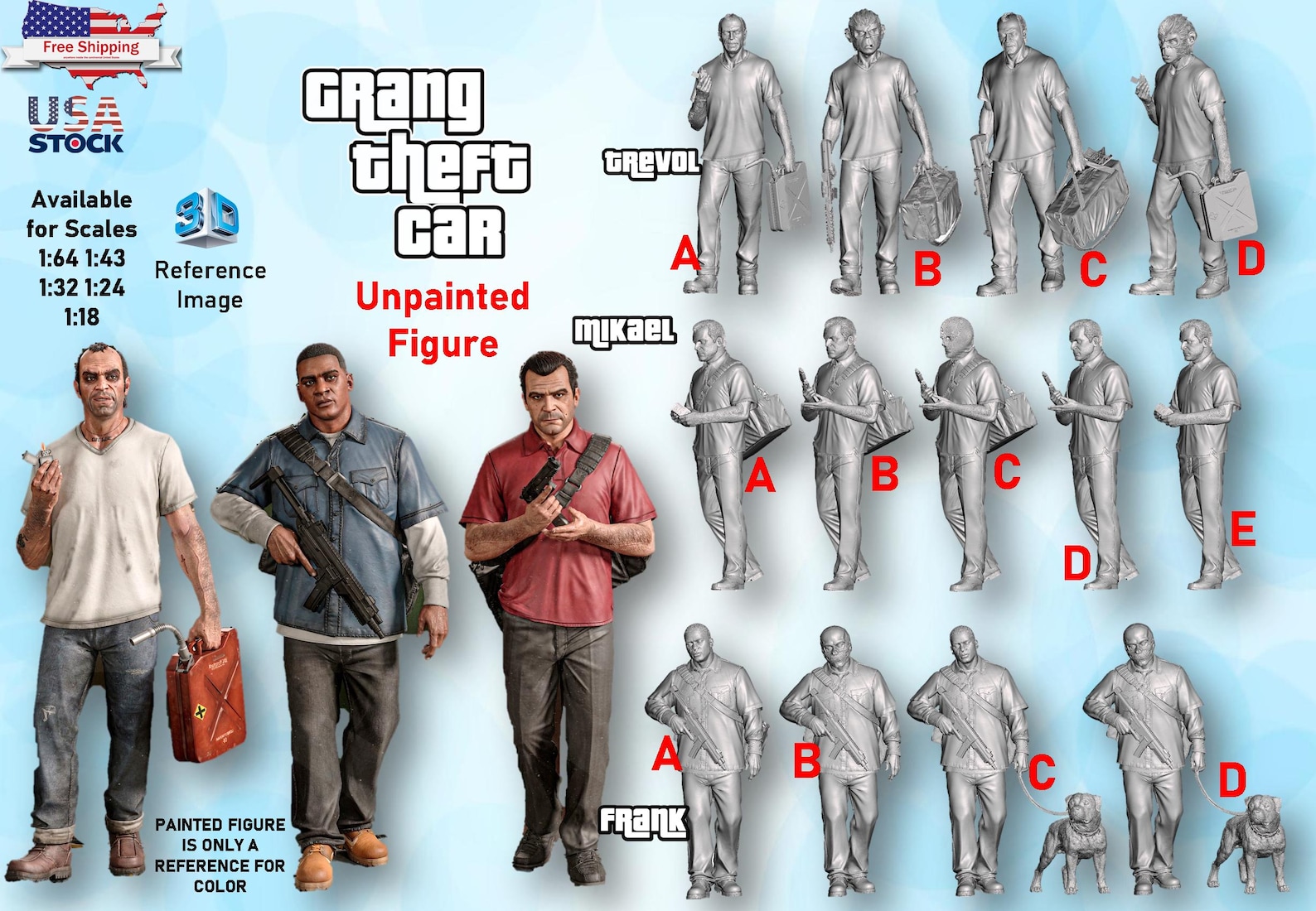 Grand Theft Car UNPAINTED Resin Figures 1/18 Scale USA Stock - Etsy