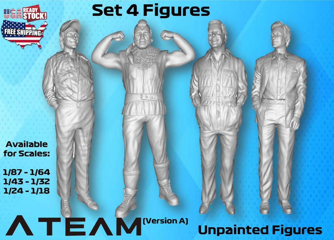 The A-team Crew Vers A (4) UNPAINTED Resin Figures 1/87 1/64 1/43 1/32 ...